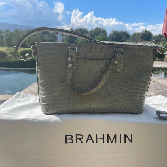 Brahmin | Bags | Brahmin Mini Asher Satchel Cross Body Grey Steel ...